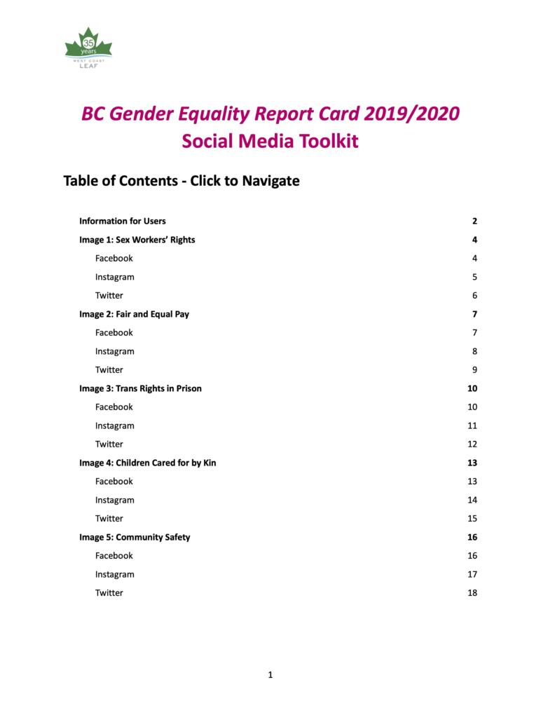 BC Gender Equality Report Card 2019/2020 - West Coast LEAF
